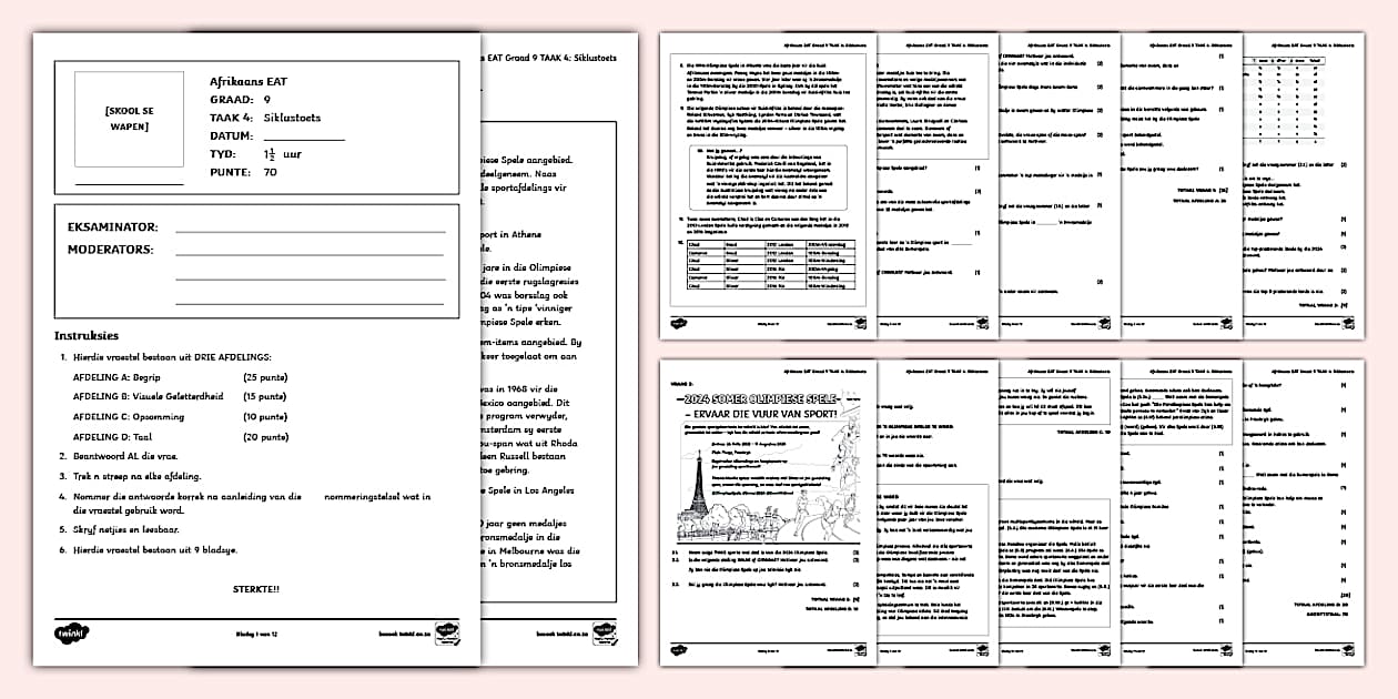 Afrikaans EAT Graad 9 Kwartaal 1 Toets (Teacher-Made)