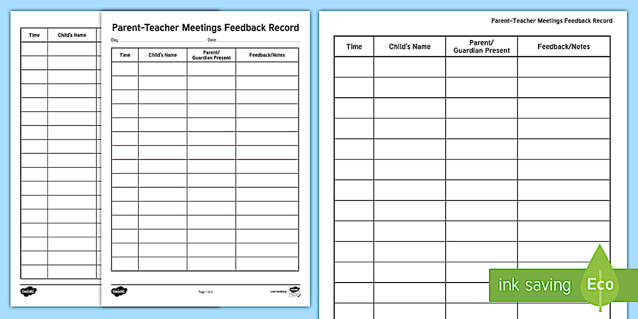 Feedback Report Of Parent Teacher Meeting | Meeting Question