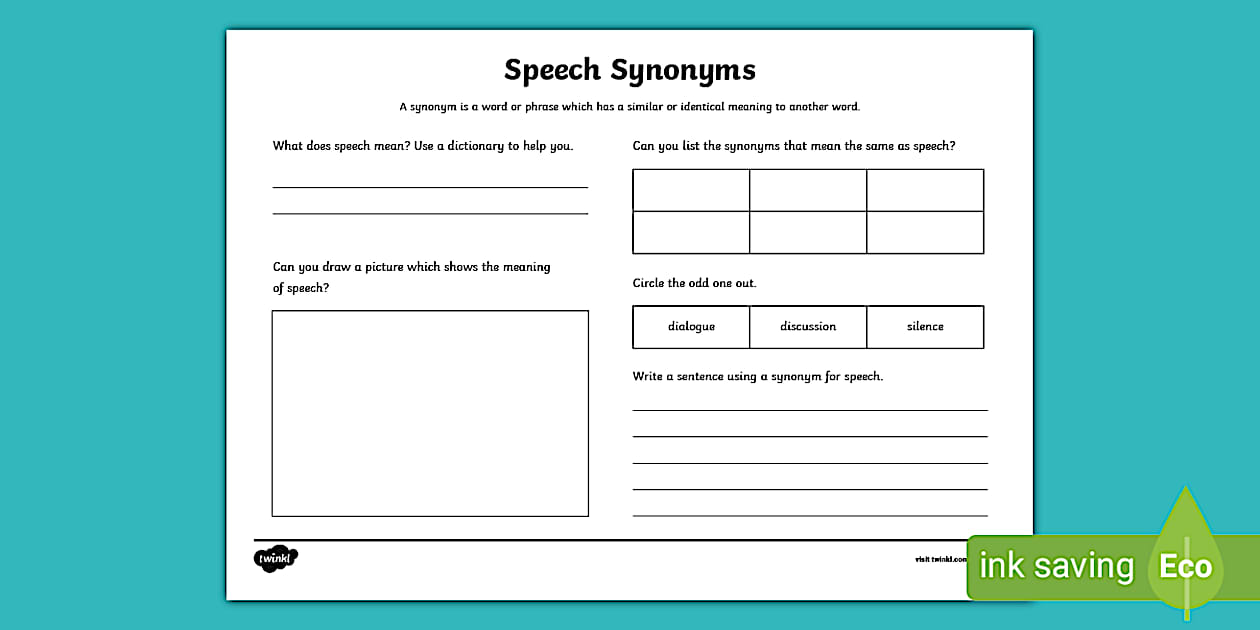 Speech Synonyms Worksheet (teacher made) - Twinkl