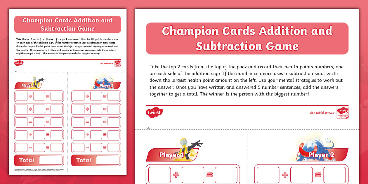 Champion Cards Addition and Subtraction Game 3-6 - Twinkl