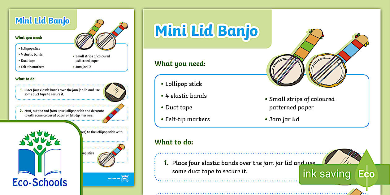 Eco-Schools NI: Mini Lid Banjo - Eco Craft (teacher made)