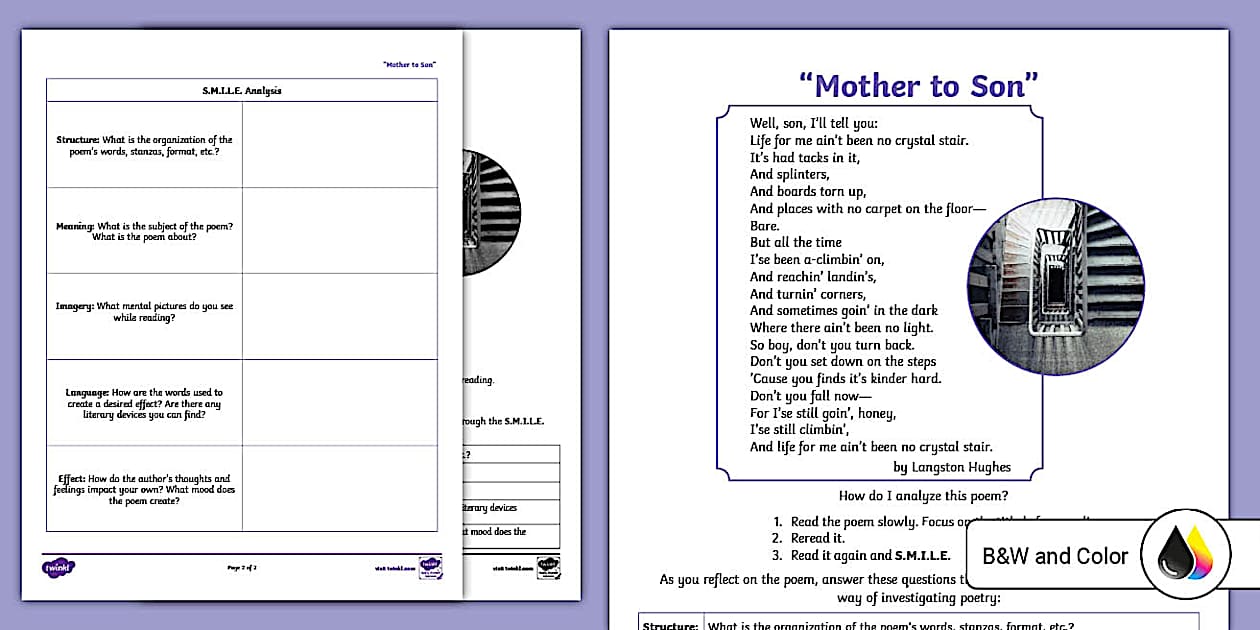 7th-Grade Mother to Son Poem Analysis Worksheet | Twinkl USA