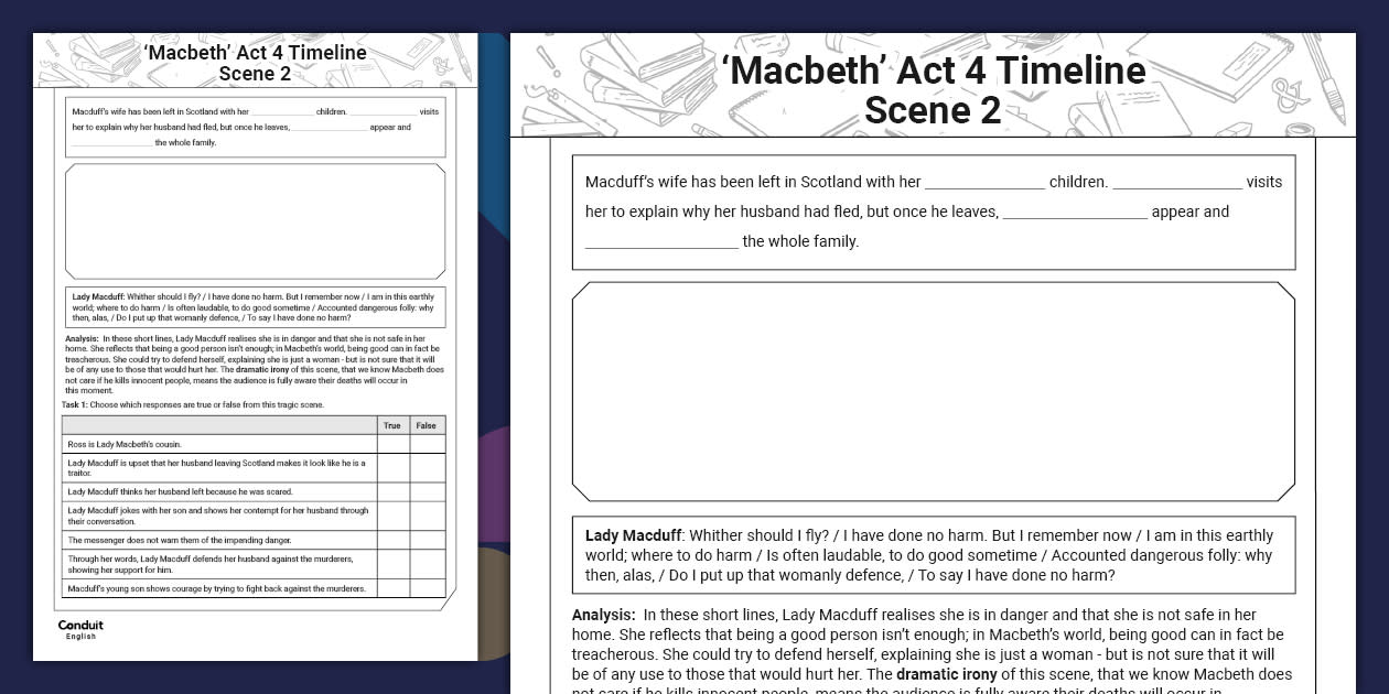 Macbeth Act 4 Scene 2 Timeline Activity Sheet (teacher made)