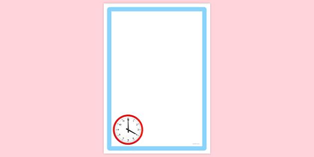 Simple Blank Clock 4 p.m. Page Border | Page Borders