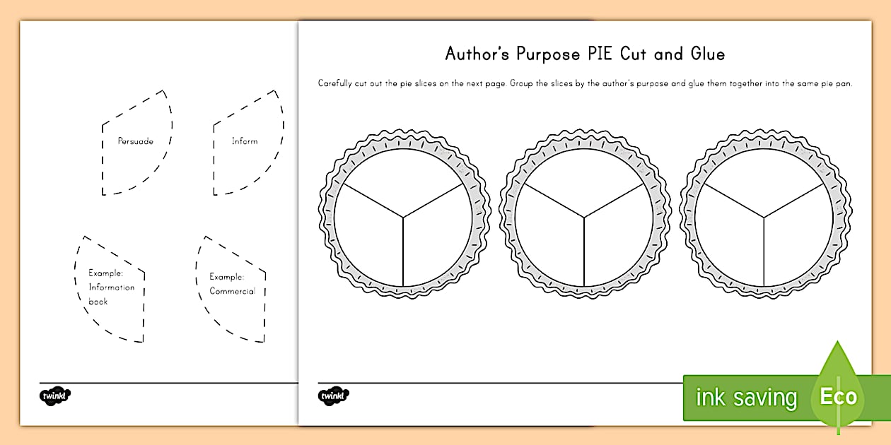 Author's Purpose P.I.E Cut and Paste Worksheet - Twinkl
