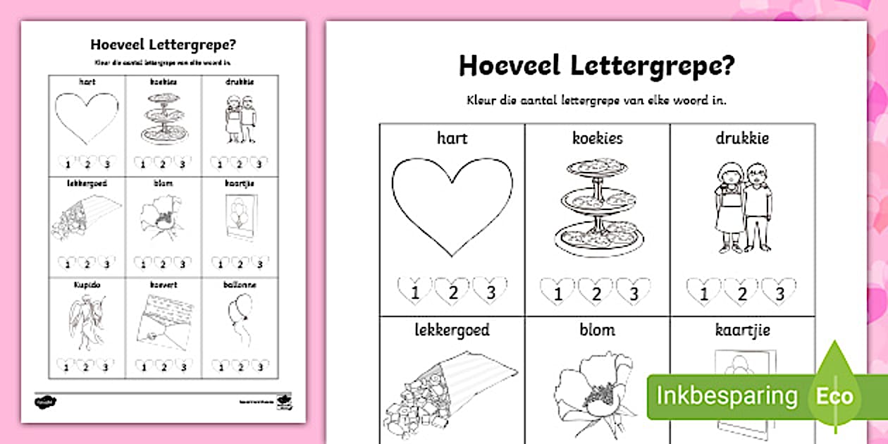 Hoeveel Lettergrepe? Valentynsdag Aktiwiteit - Twinkl