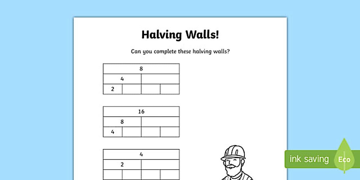 Editable Halving Walls Worksheet Pack (teacher made)