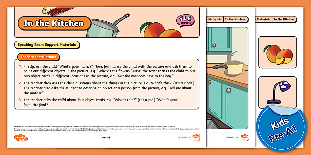 YLE Starters Speaking Practice Sheet (In The Kitchen)