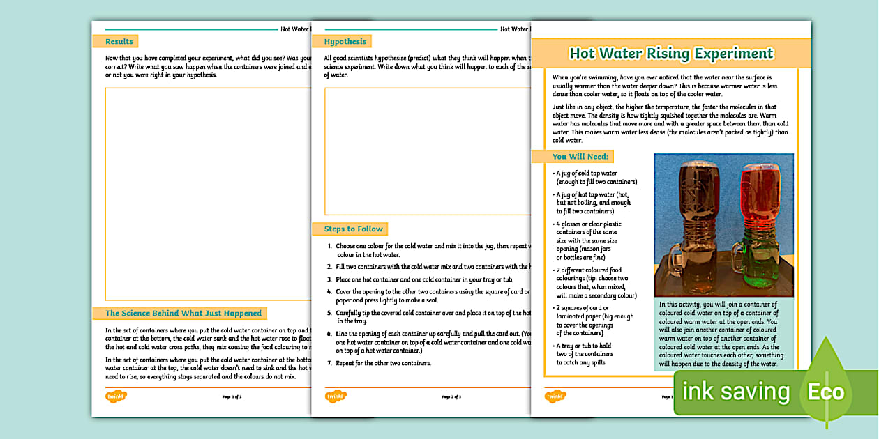 Hot Water Rising Experiment (teacher made) - Twinkl