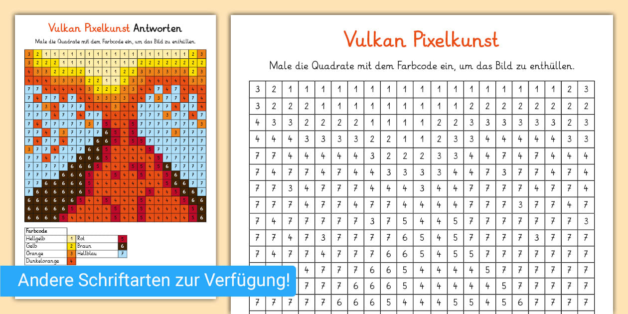 Vulkan - Pixelkunst Vorlage (teacher made) - Twinkl