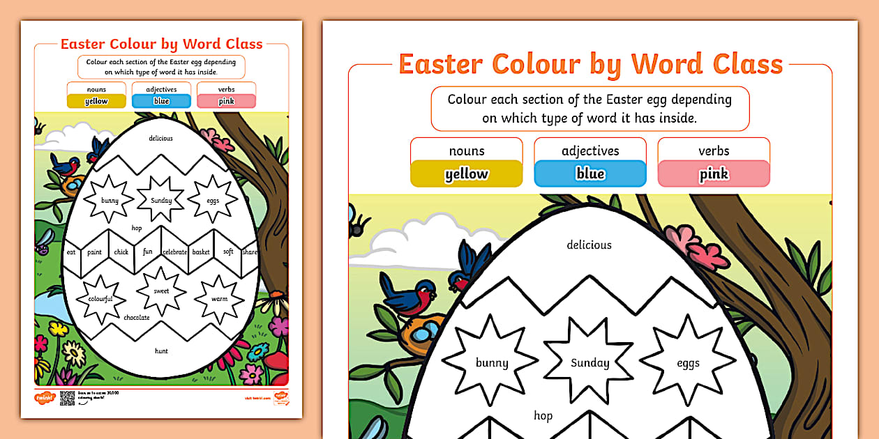 KS1 Easter-Themed Colour by Word Class Worksheet - Twinkl