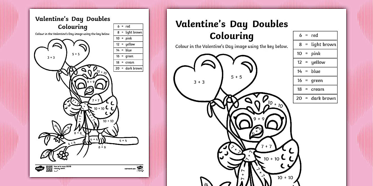 👉 Valentine's Day Doubles Colouring Worksheet - Twinkl
