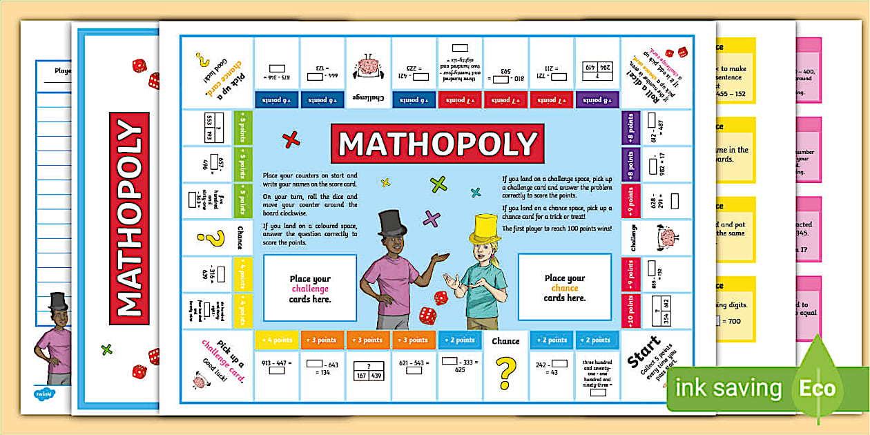 3-Digit Subtraction Mathopoly Board Game - Twinkl