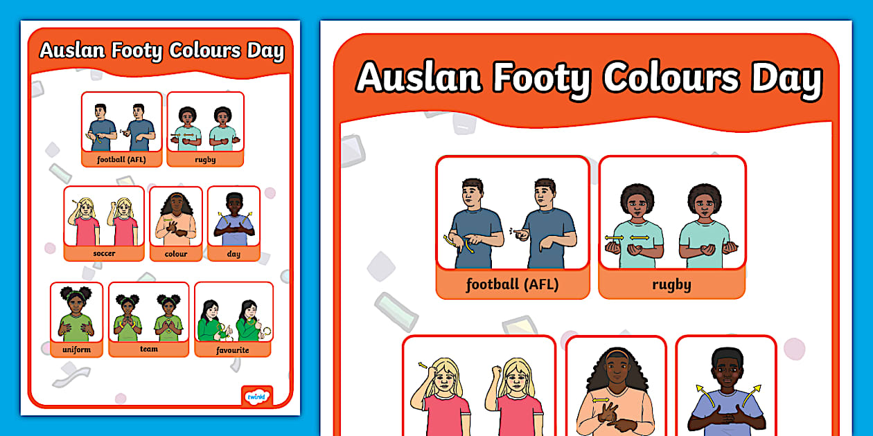 Auslan Footy Colours Day Word Mat (Teacher-Made) - Twinkl