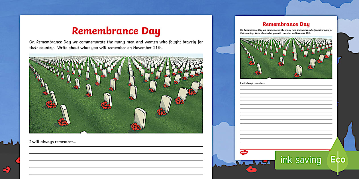 Black and White Remembrance Day Writing Worksheet - Twinkl