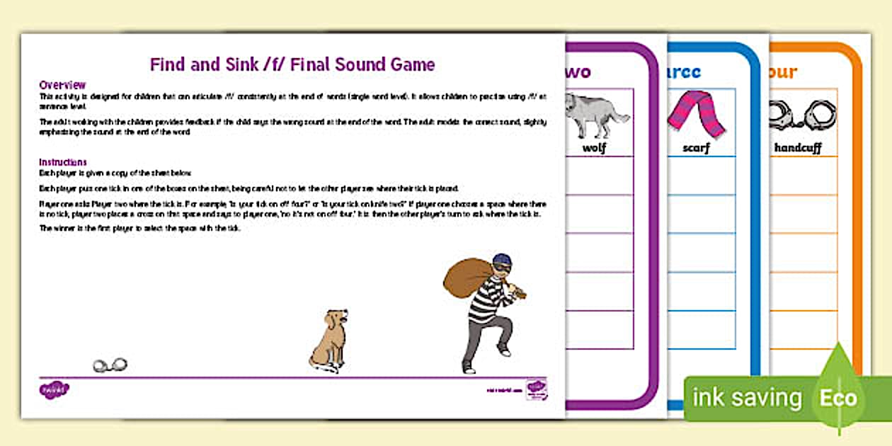 Find and Sink /f/ Final Sound Game (Teacher-Made) - Twinkl