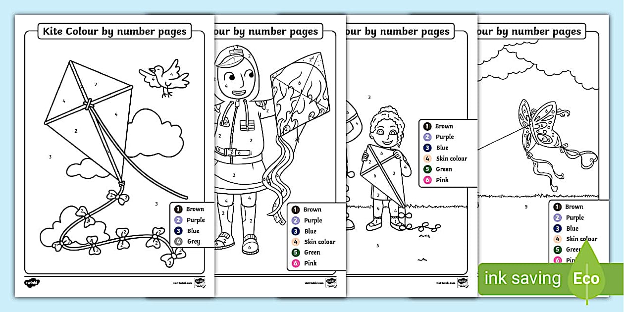 Kite Colour-by-Number Pages | Twinkl | Colouring | KS1