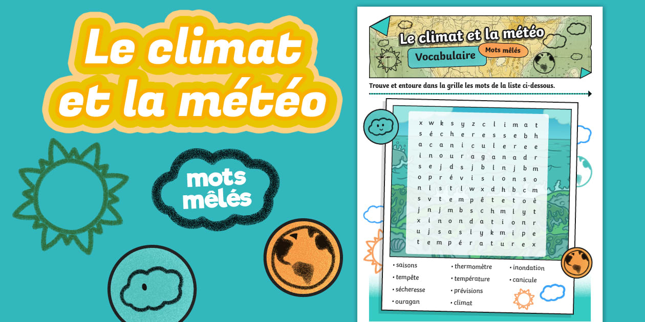 Mots mêlés : Le climat et la météo - Twinkl