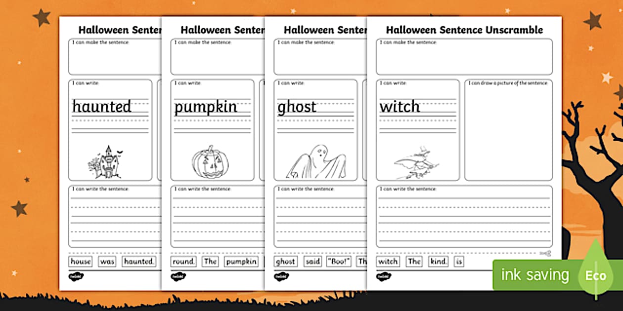 Halloween Sentences Worksheet (teacher made) - Twinkl