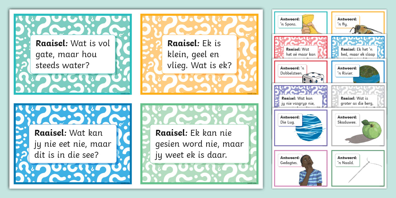 Afrikaanse Raaisels Feite Kaarte (teacher made) - Twinkl