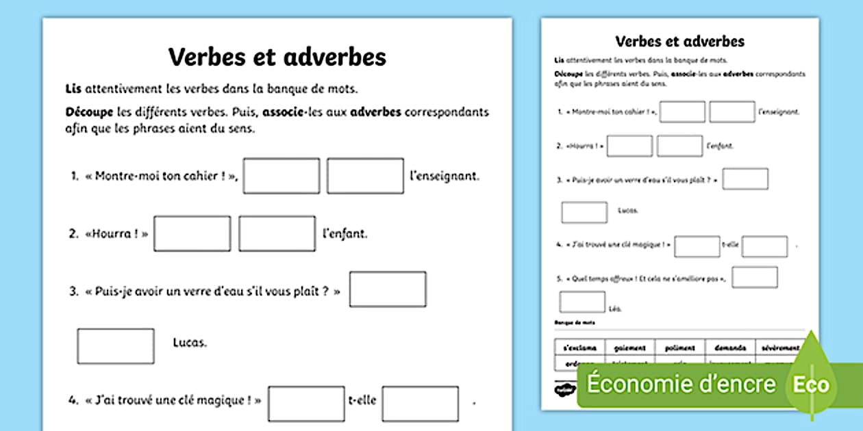 Fiche d'activités : Verbes et adverbes - Twinkl