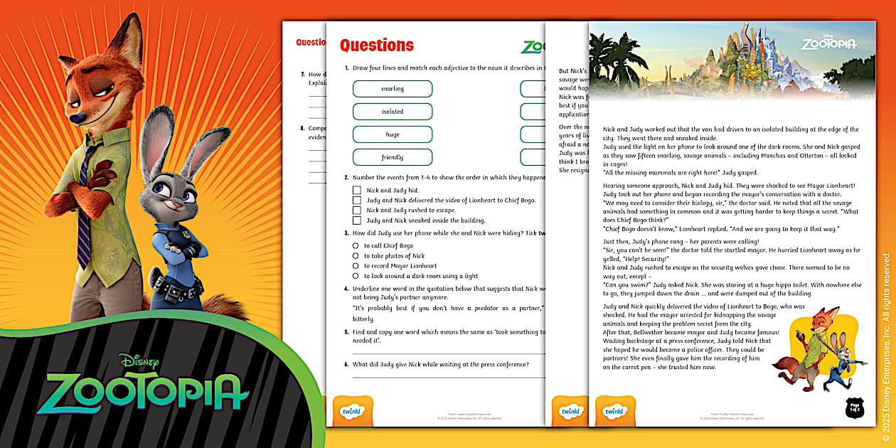 Zootopia: Reading Comprehension [Ages 7-9]