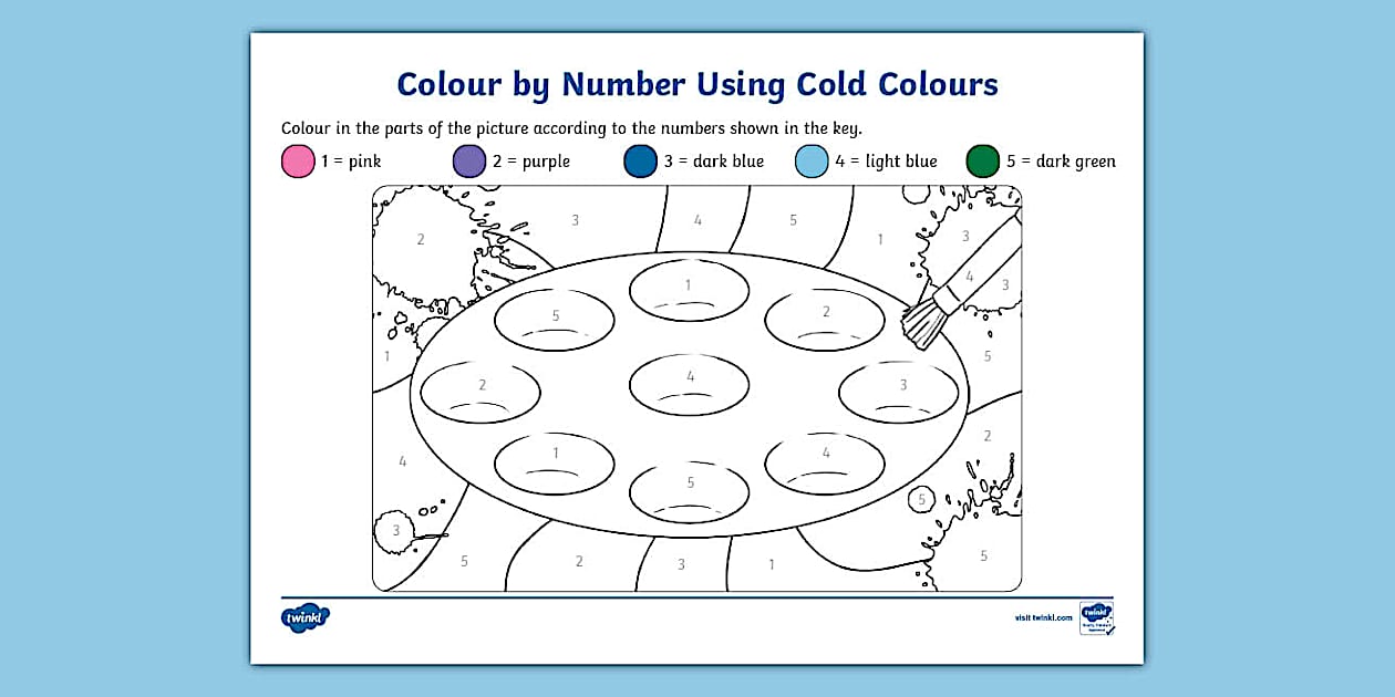 Colour By Number Using Cold Colours Worksheet (teacher made)