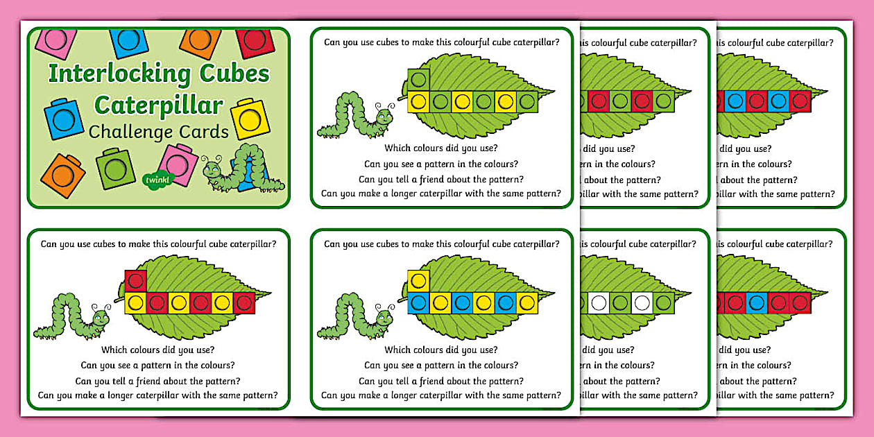Interlocking Cubes Caterpillar Pattern Challenge Cards