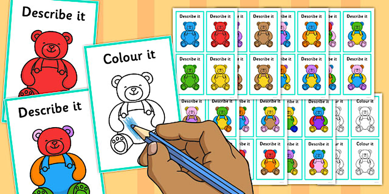 Editable Describe It Colour It Teddy Game - Twinkl