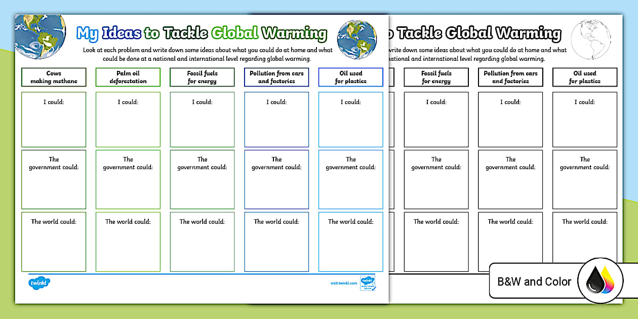 My Ideas to Tackle Climate Change Worksheet for 3rd-5th Grade
