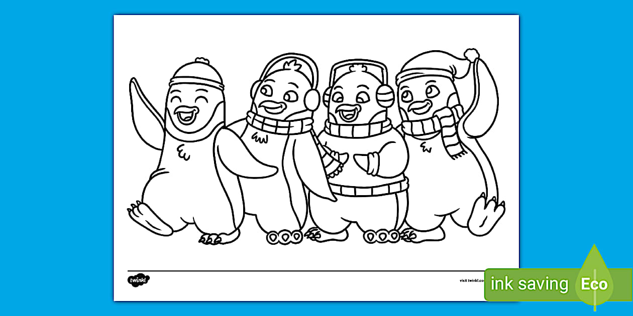 Marching Penguins Colouring Page (teacher made) - Twinkl