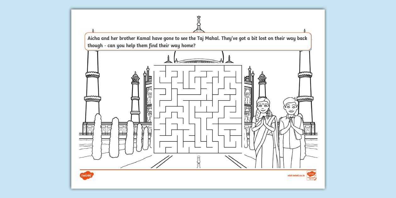 Taj Mahal Colouring Maze Worksheet - Twinkl