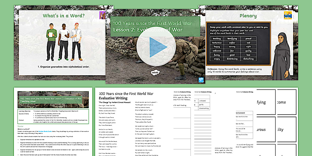 GCSE 100 Years since the First World War: Evaluative Writing Lesson Pack