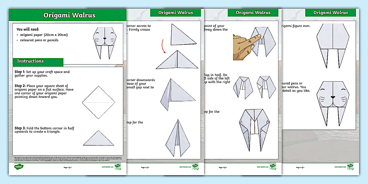 Origami Walrus Craft Instructions (teacher made) - Twinkl