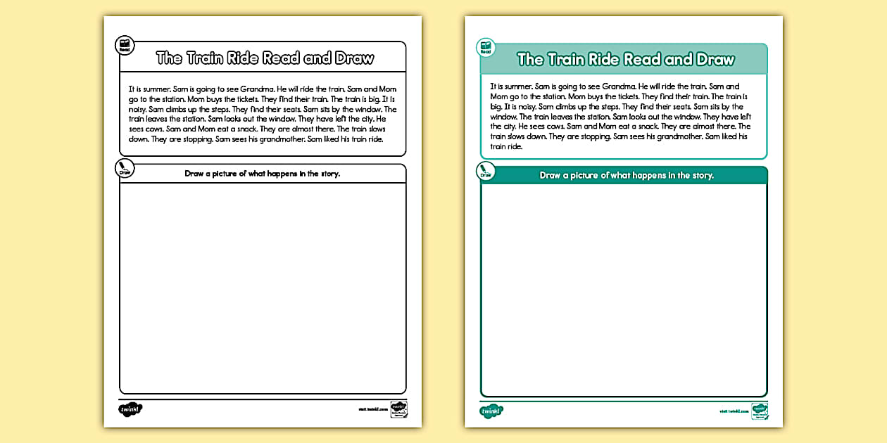 Kindergarten Read and Draw Train Ride Worksheet | Twinkl USA