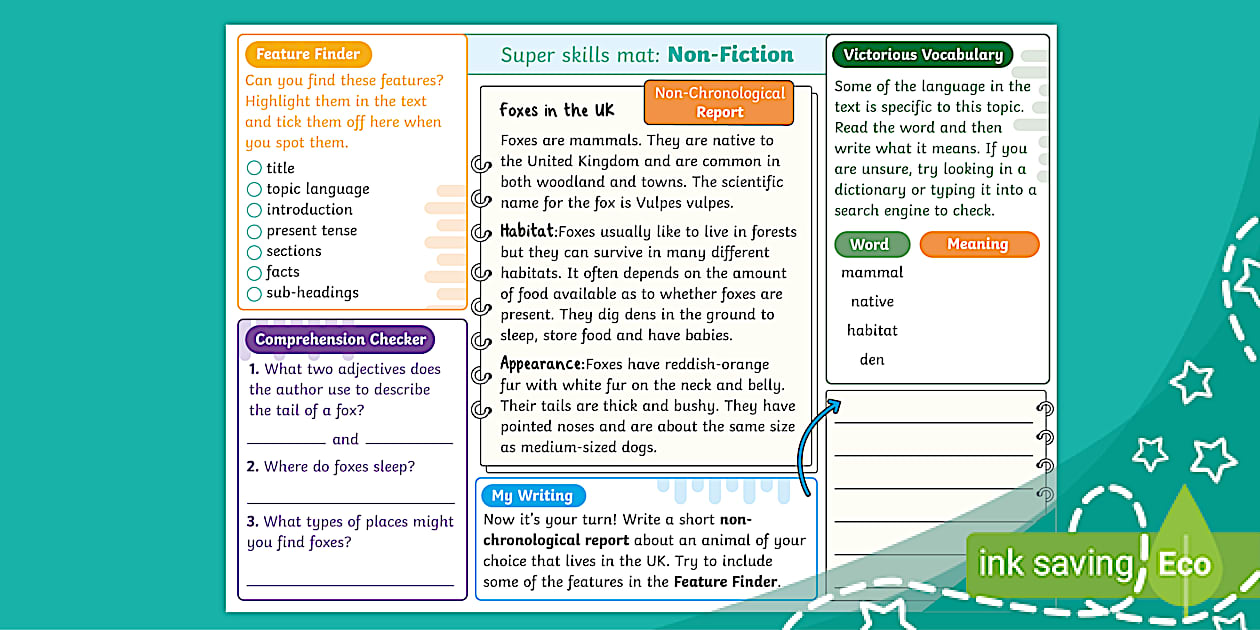 Super Skills Mat: Non-Chronological Reports: Foxes (Ages 5 - 7)