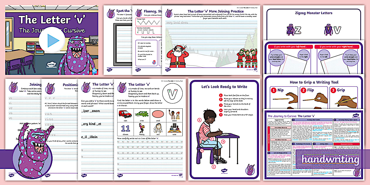 Cursive 'v' | Handwriting Resources (teacher made) - Twinkl