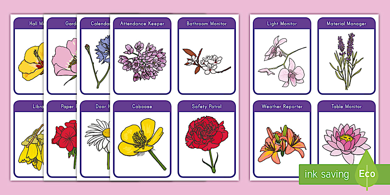 Floral Classroom Jobs Rectangle Cards (Teacher-Made)