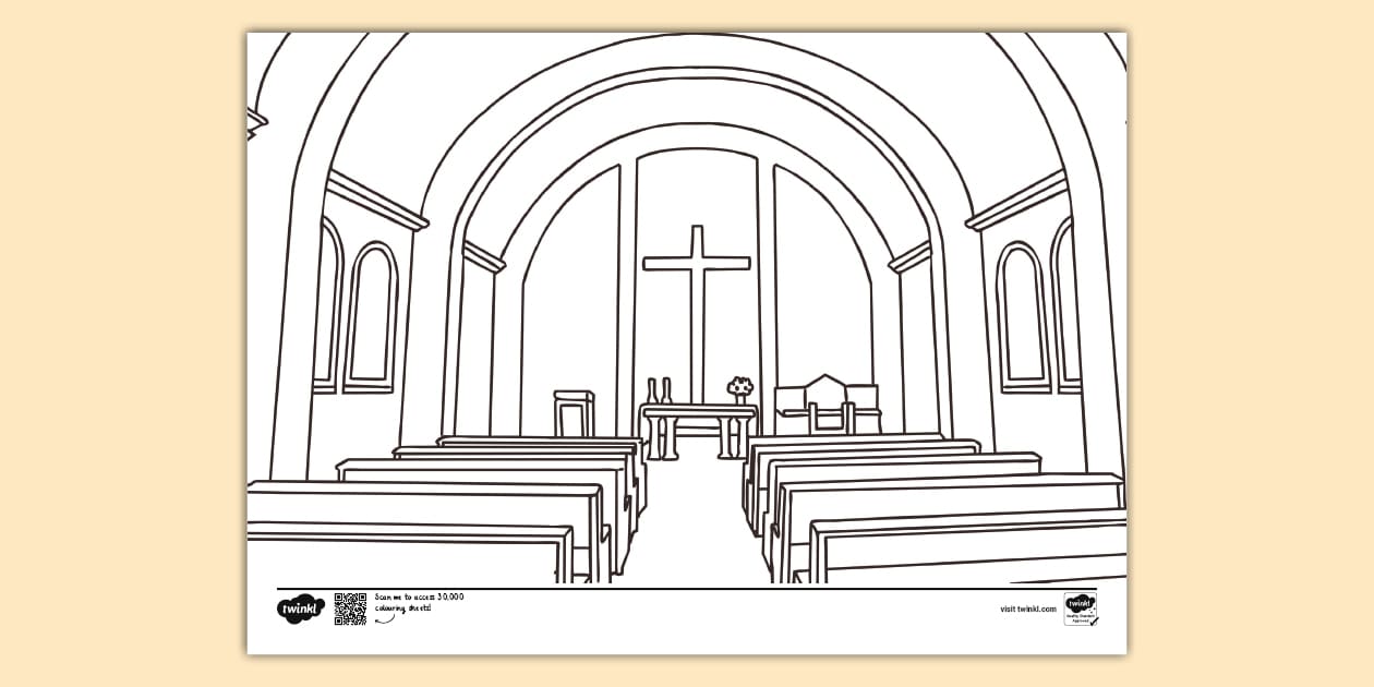 Inside of Church Colouring Sheet | Colouring Sheets - Twinkl