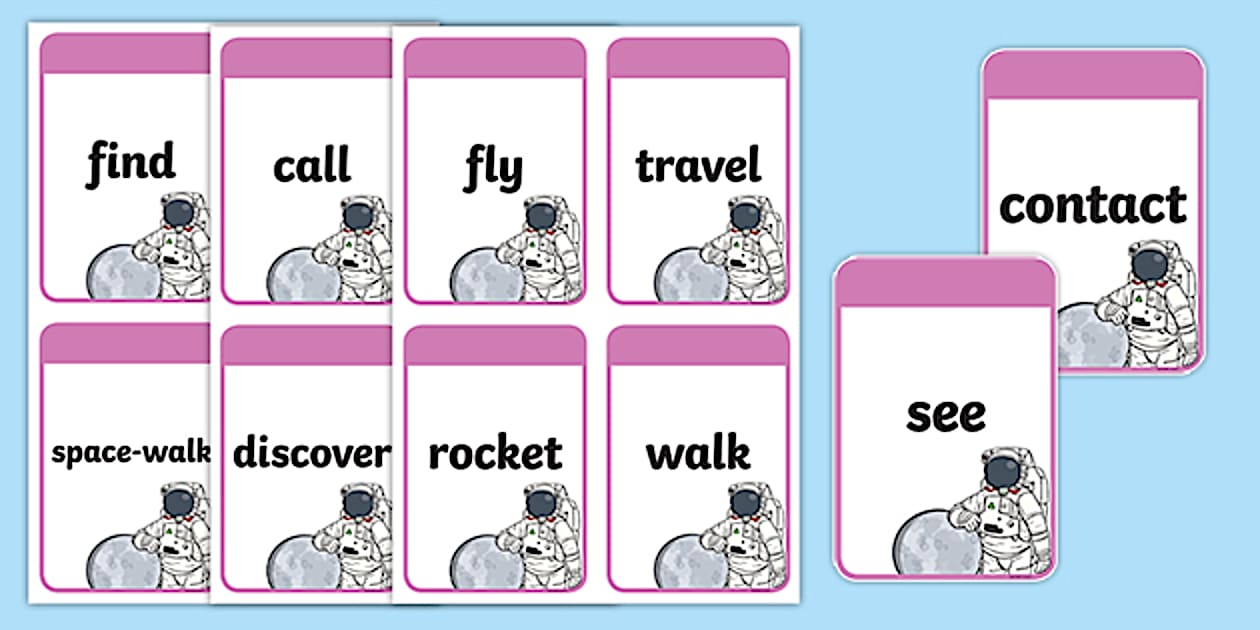 Dyslexic Space Themed Verb Action Cards (teacher made)