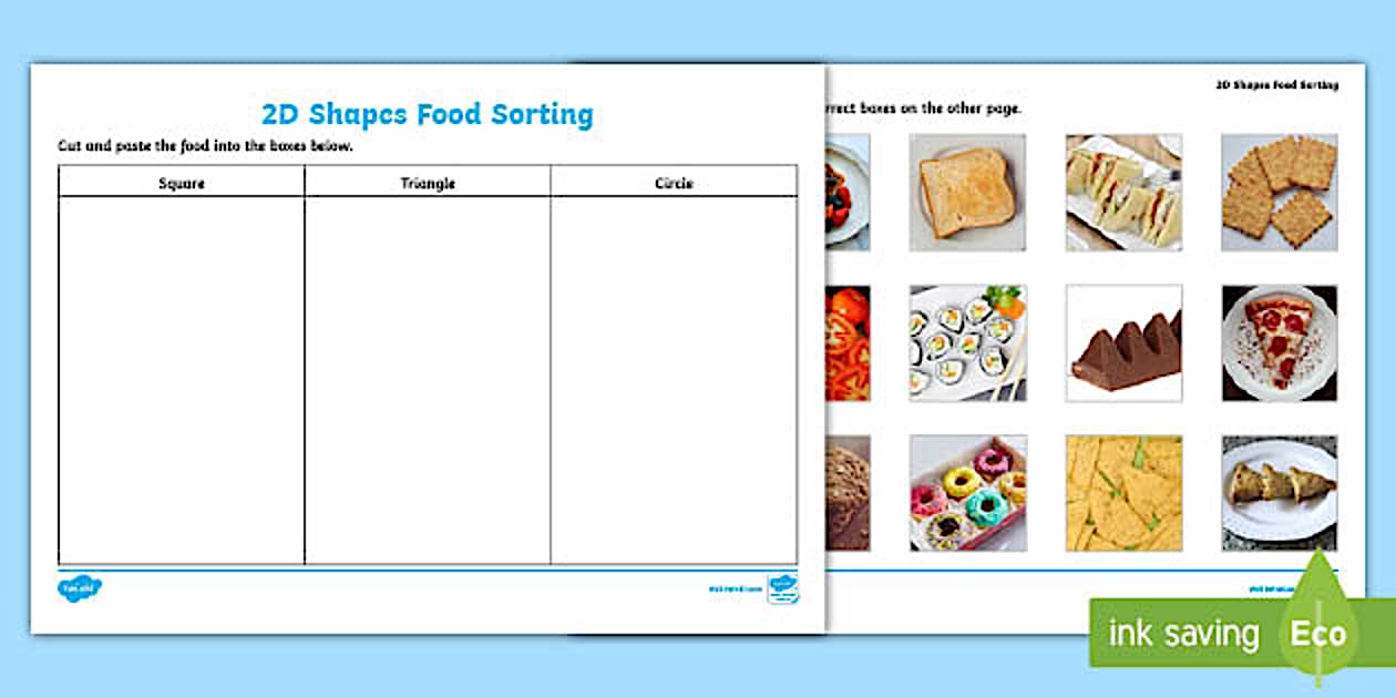 Cursive Food 2D Shape Sorting Activity - Twinkl