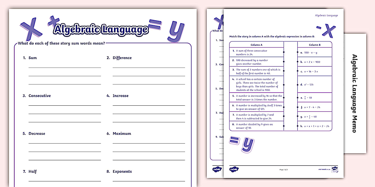 Algebraic Word Problems I Resource I Twinkl ZA - Twinkl