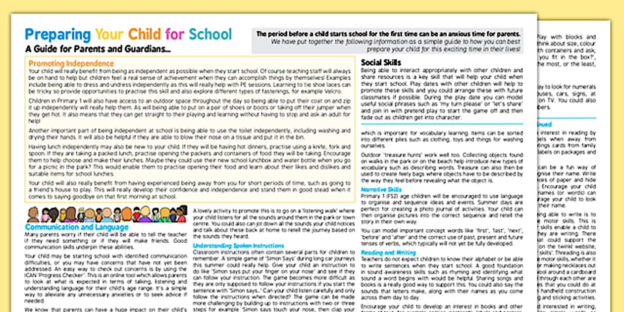 Scottish CfE Preparing Your Child for School: A Guide for Parents and
