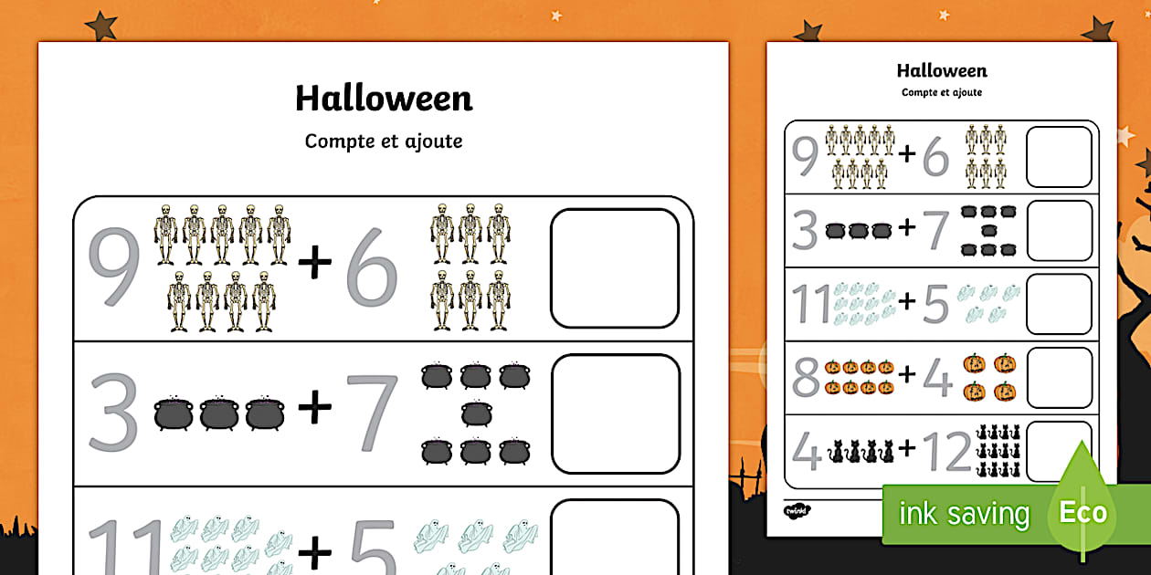 Compte et ajoute sur le thème d'Halloween - Twinkl