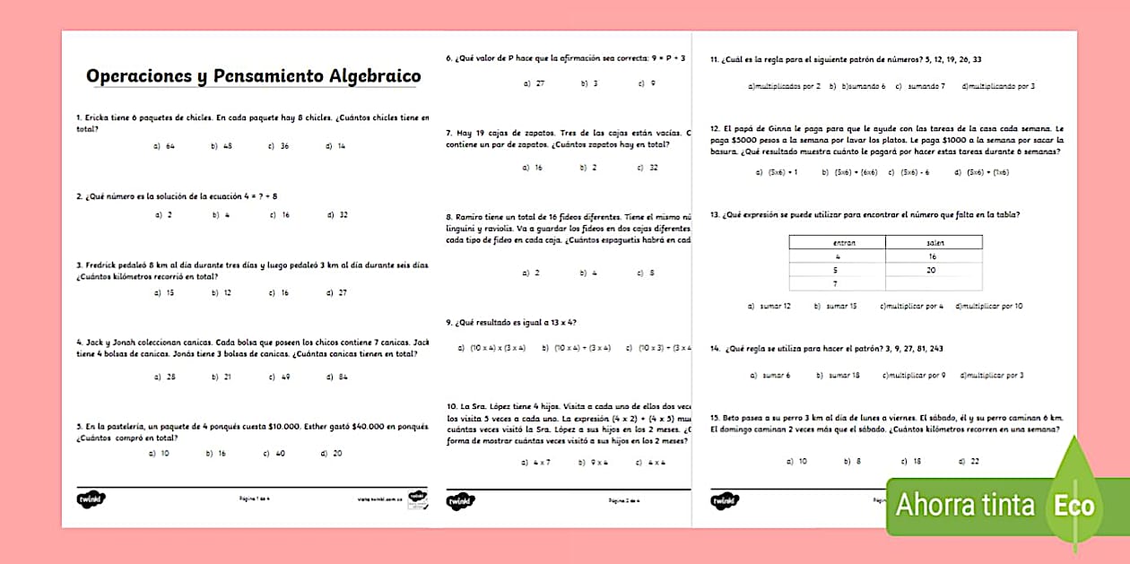 Operaciones matemáticas y algebraicas: 3º - Twink Colombia