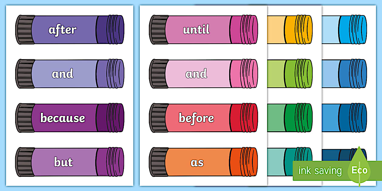 Editable Conjunctions on Glue Sticks Word Cards - Twinkl