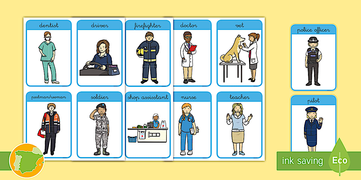 A1 Tarjetas de vocabulario: Los oficios en inglés