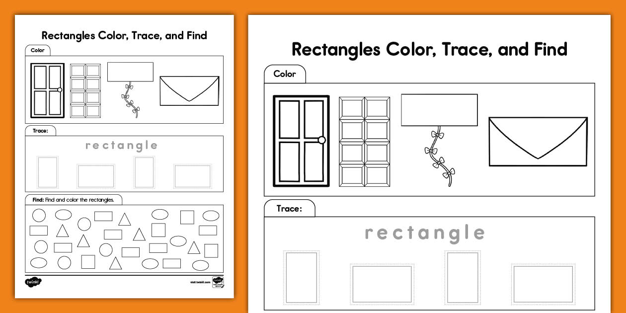 Rectangles Color, Trace, and Find Worksheet for PK-K