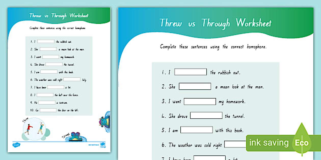 Threw vs Through Worksheet | Teaching Resources - Twinkl