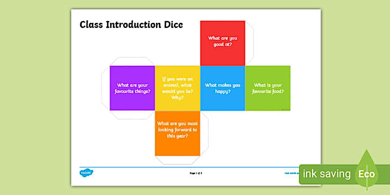 Class Introduction Questions Dice Net (teacher made)